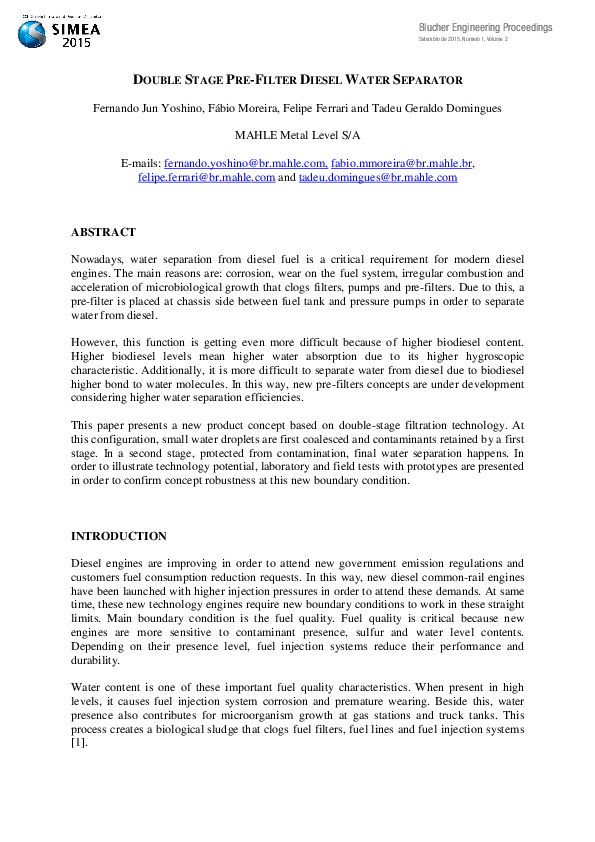 (PDF) Double Stage Pre-Filter Diesel Water Separator
