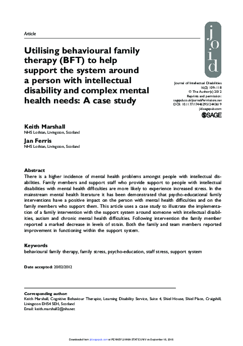 (PDF) Utilising behavioural family therapy (BFT) to help support the ...