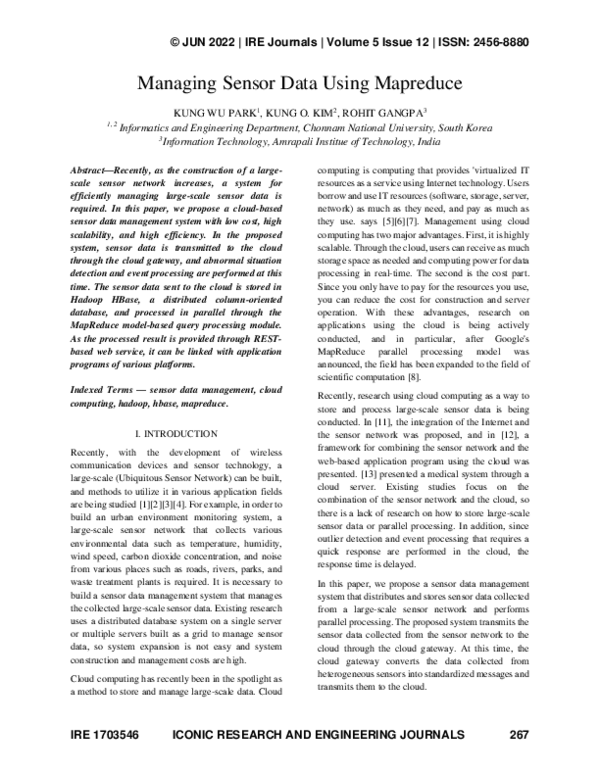 (PDF) Managing Sensor Data Using Mapreduce