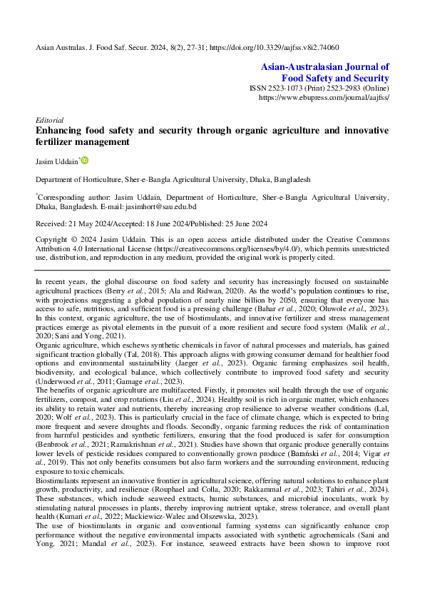 (PDF) Enhancing food safety and security through organic agriculture ...