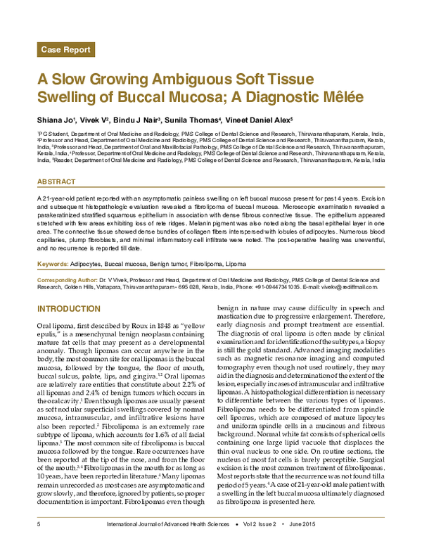 (PDF) A Slow Growing Ambiguous Soft Tissue Swelling of Buccal Mucosa; A ...