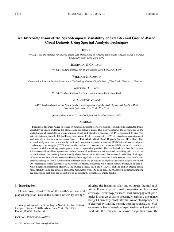 (PDF) An Intercomparison of the Spatiotemporal Variability of Satellite- and Ground-Based Cloud ...