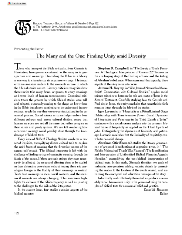 (PDF) Presenting the Issue: The Many and the One: Finding Unity amid ...