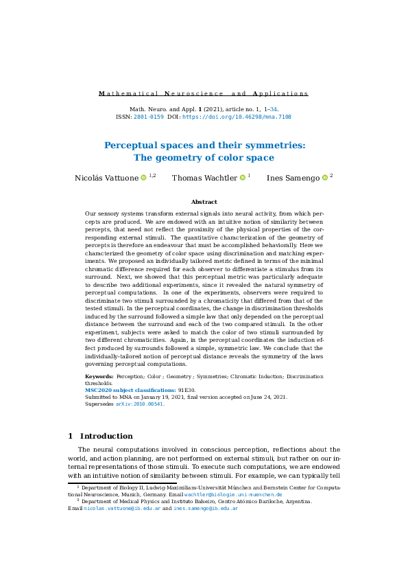 Pdf Perceptual Spaces And Their Symmetries The Geometry Of Color Space
