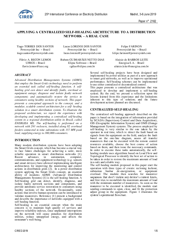 (PDF) Application of Centralized Self-Healing Architecture in a ...