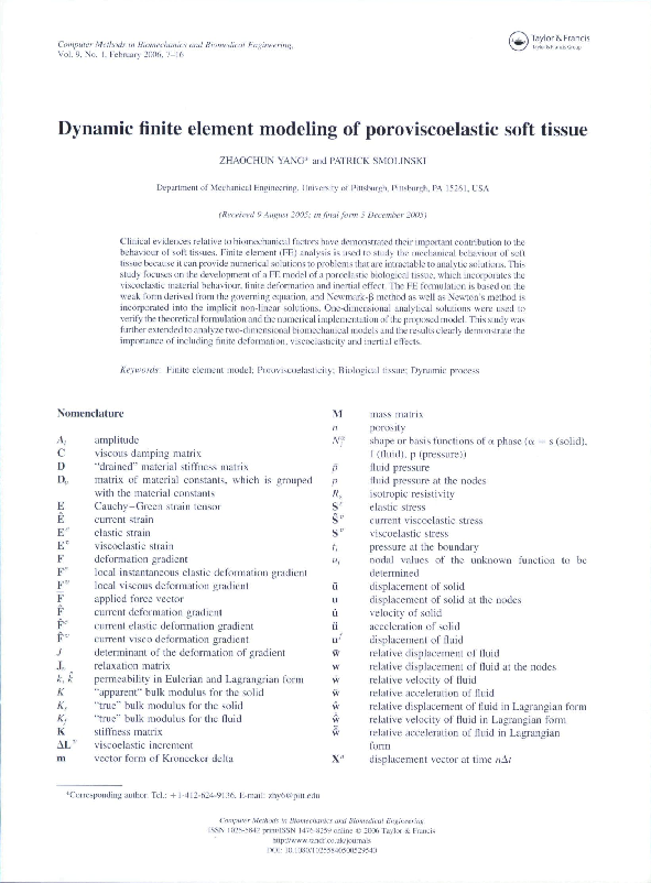 (PDF) Dynamic finite element modeling of poroviscoelastic soft tissue