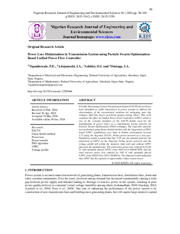 (PDF) Power Loss Minimization in Transmission System using Particle Swarm Optimization-Based ...