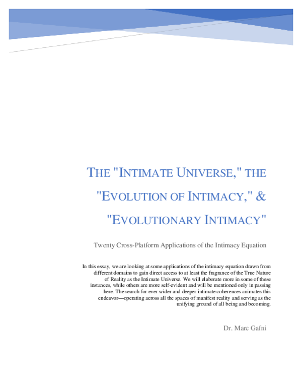 (PDF) The "Intimate Universe," the "Evolution of Intimacy ...