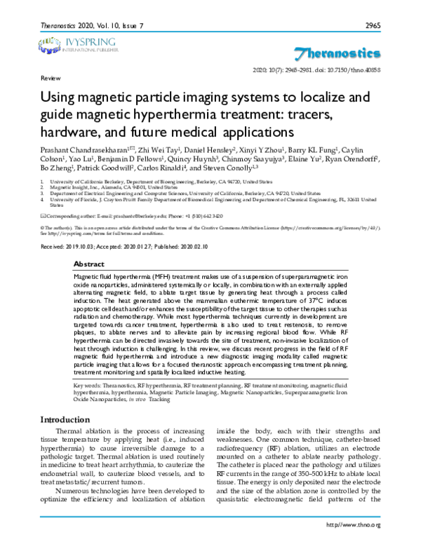 (PDF) Using magnetic particle imaging systems to localize and guide magnetic hyperthermia ...