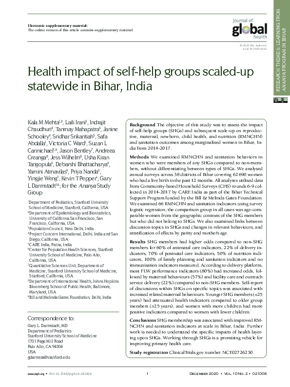 (PDF) Health impact of self-help groups scaled-up statewide in Bihar ...