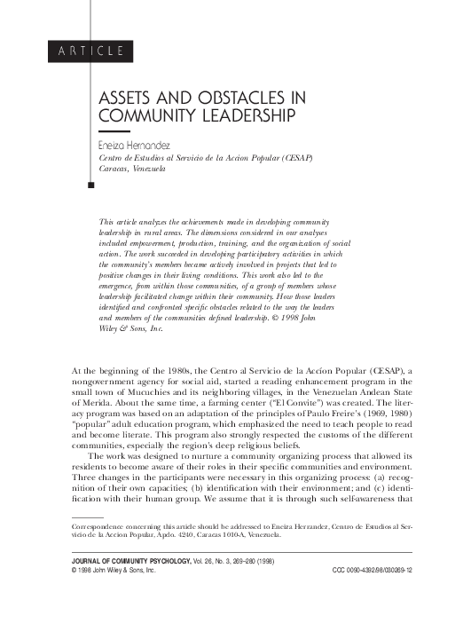 (PDF) Assets and obstacles in community leadership