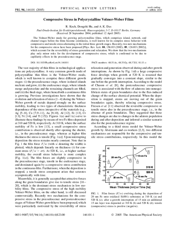 (PDF) Compressive Stress in Polycrystalline Volmer-Weber Films