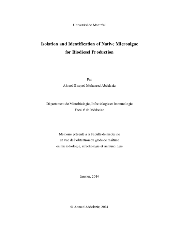 (PDF) Isolation and Identification of Native Microalgae for Biodiesel Production