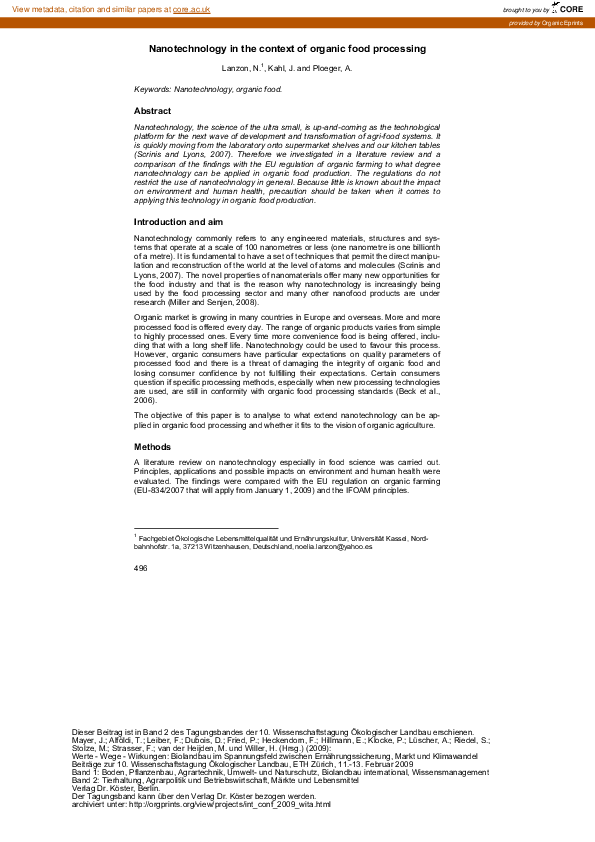 (PDF) Nanotechnology in the context of organic food processing