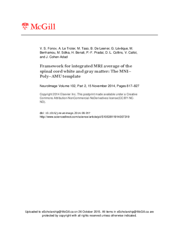 (PDF) Unbiased MRI Template for Spinal Cord Analysis: MNI-Poly-AMU