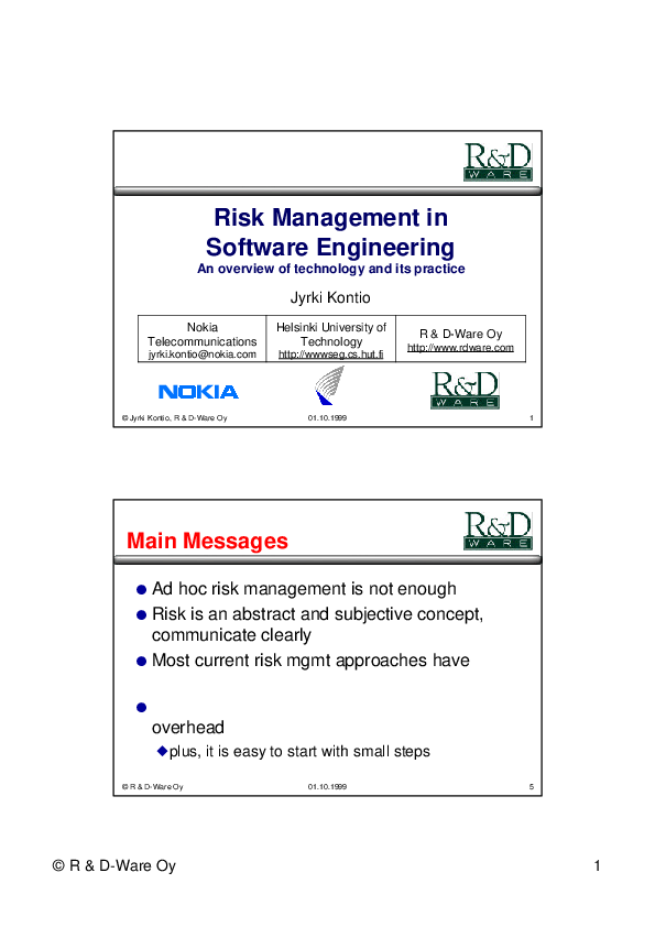 (PDF) Risk Management in Software Engineering