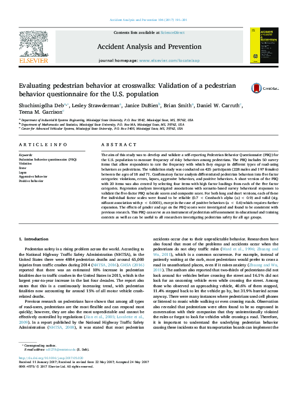 (PDF) Evaluating pedestrian behavior at crosswalks: Validation of a ...
