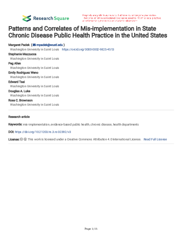 (PDF) Patterns and Correlates of Mis-implementation in State Chronic ...