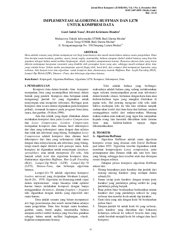 (PDF) Implementasi Algoritma Huffman Dan LZ78 Untuk Kompresi Data | indah admin - Academia.edu