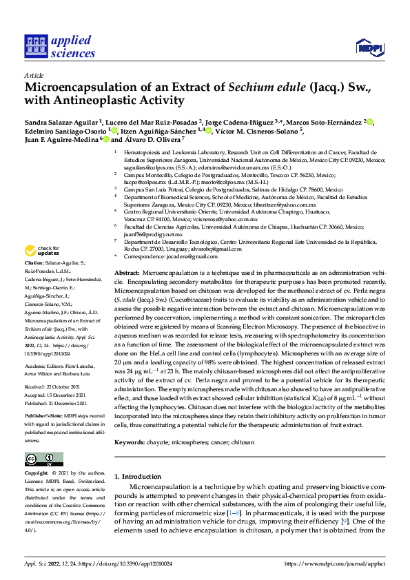 (PDF) Microencapsulation of Sechium edule Extract for Antineoplastic Use
