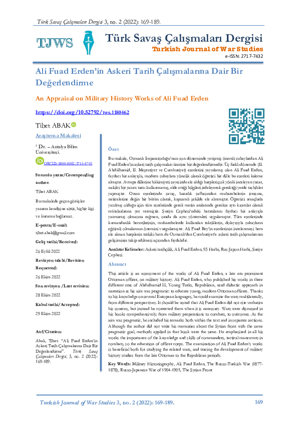 (PDF) Ali Fuad ERDEN’in Askeri Tarih Çalışmalarına Dair Bir Değerlendirme