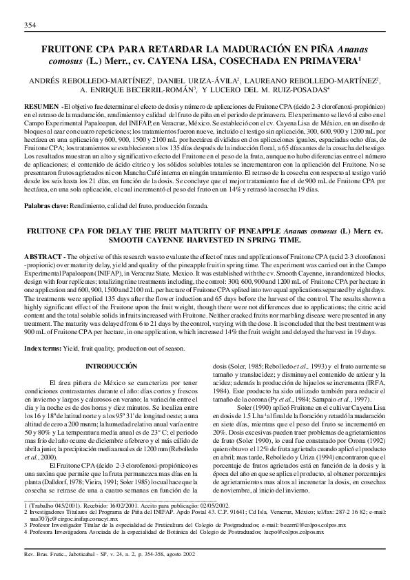 (PDF) Fruitone CPA para retardar la maduración en piña Ananas comosus ...