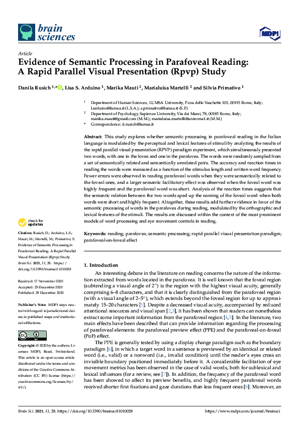 (PDF) Evidence of Semantic Processing in Parafoveal Reading: A Rapid Parallel Visual ...