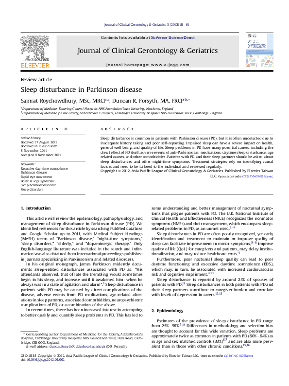 (PDF) Sleep disturbance in Parkinson disease