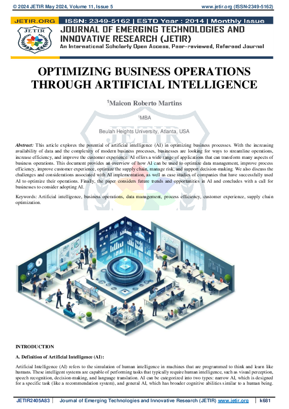 (PDF) OPTIMIZING BUSINESS OPERATIONS THROUGH ARTIFICIAL INTELLIGENCE