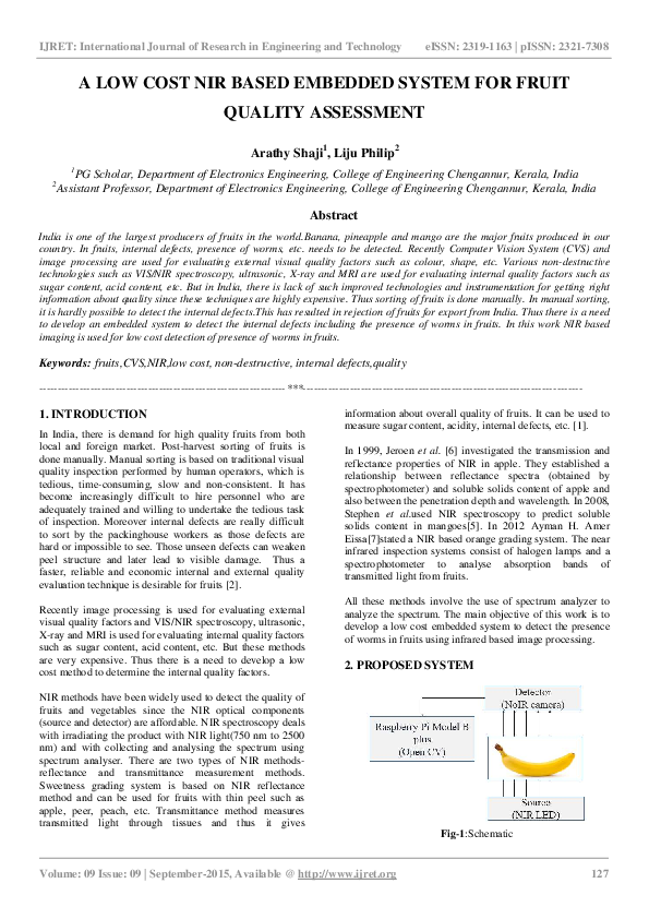 (PDF) A Low Cost Nir Based Embedded System for Fruit Quality Assessment