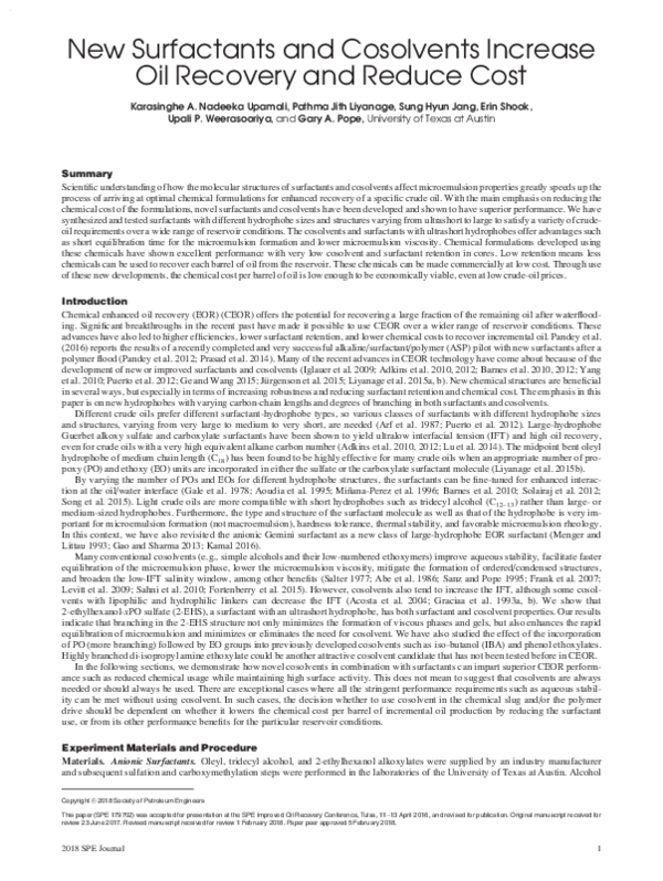 (PDF) New Surfactants and Co-Solvents Increase Oil Recovery and Reduce Cost