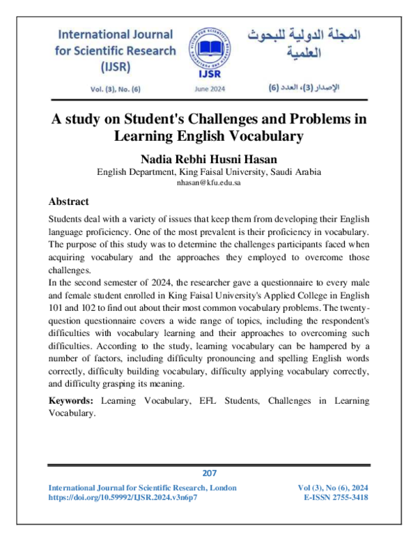 (PDF) A study on Student's Challenges and Problems in Learning English ...