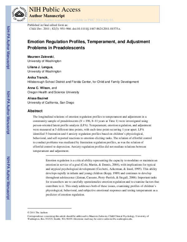 (PDF) Emotion Regulation Profiles, Temperament, and Adjustment Problems ...