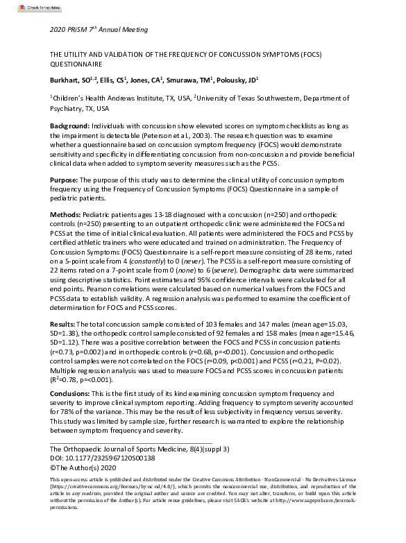 (PDF) The Utility and Validation of the Frequency of Concussion ...