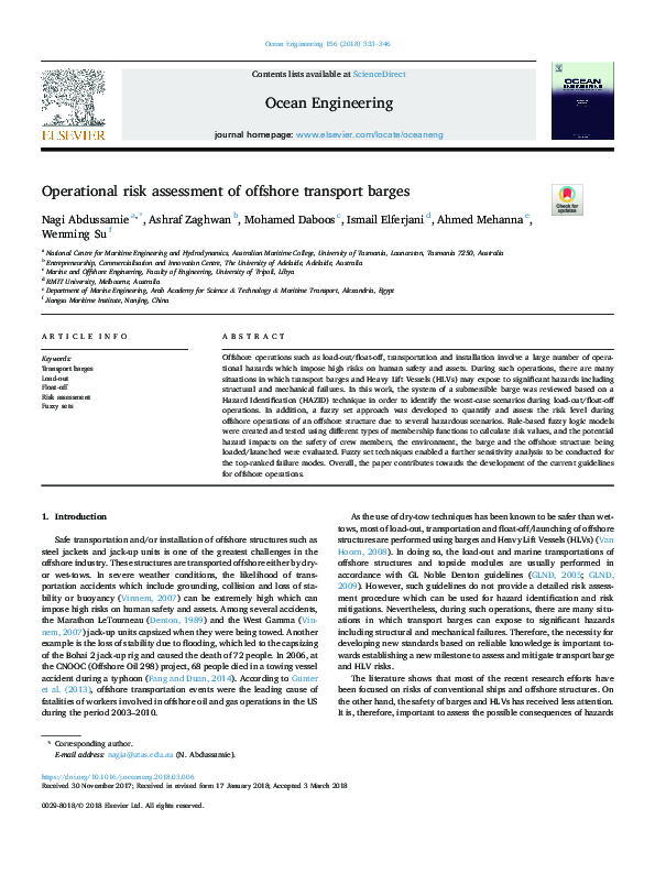 (PDF) Operational risk assessment of offshore transport barges