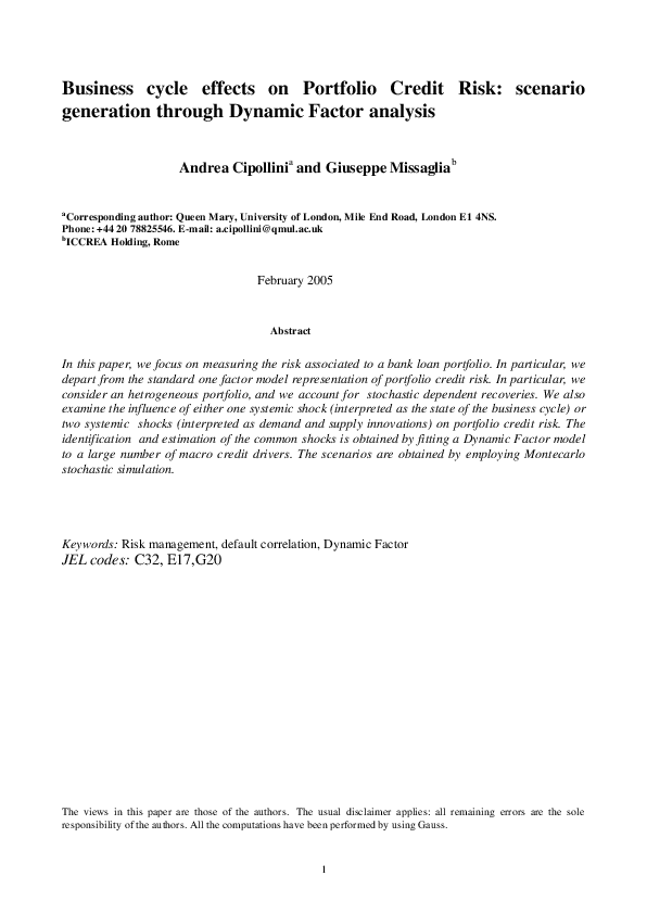 (PDF) Business Cycle Effects on Portfolio Credit Risk: Scenario ...