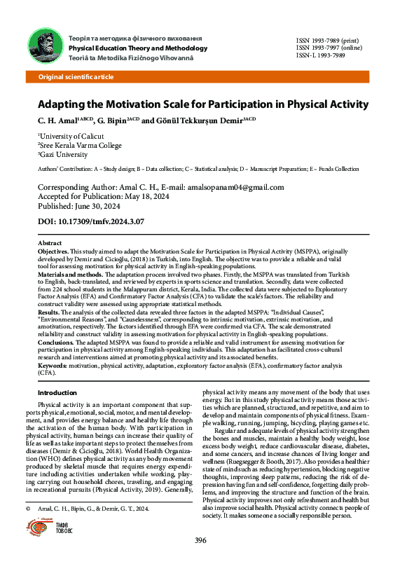 (PDF) Adapting the Motivation Scale for Participation in Physical Activity