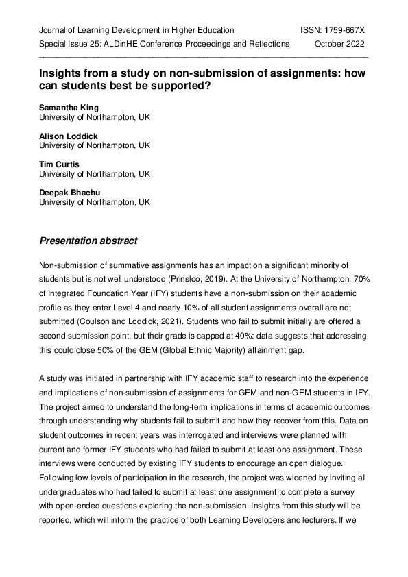 (PDF) Insights from a study on non-submission of assignments: How can students best be supported?