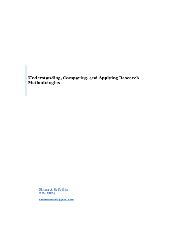 (PDF) Understanding, Comparing, and Applying Research Methodologies