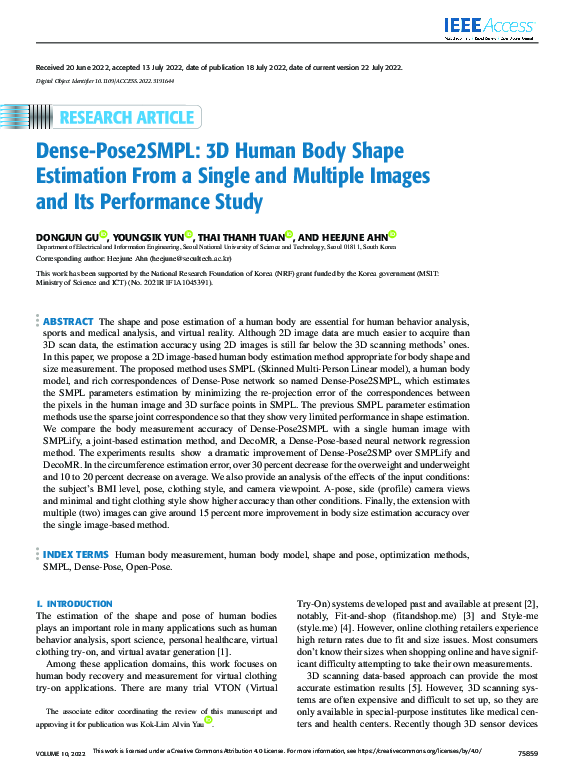 (PDF) Dense-Pose2SMPL: 3D Human Body Shape Estimation From a Single and ...