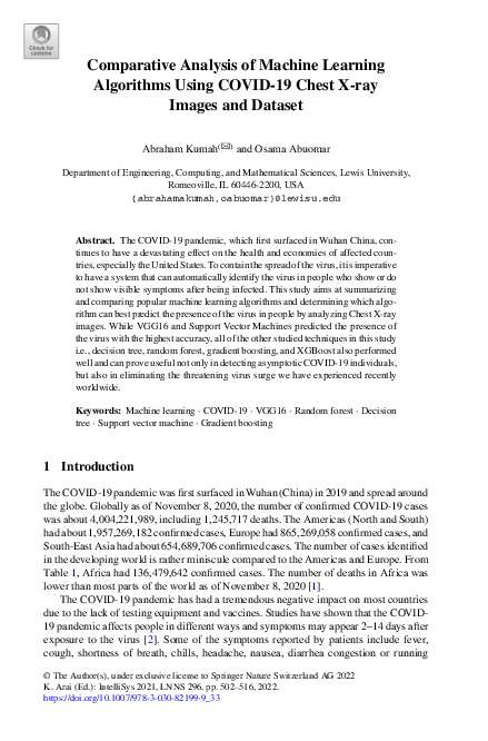 (PDF) Comparative Analysis of Machine Learning Algorithms Using COVID-19 Chest X-ray Images and ...