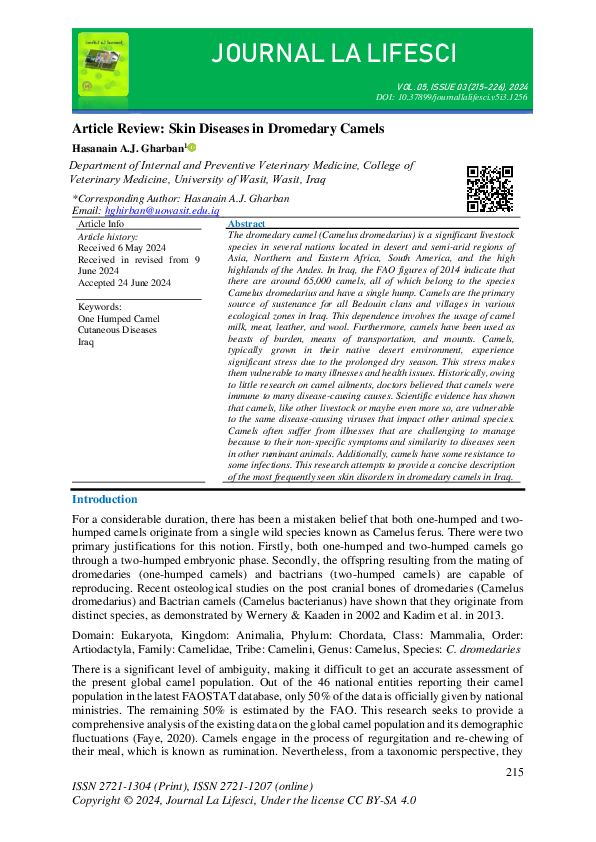 (PDF) Article Review: Skin Diseases in Dromedary Camels