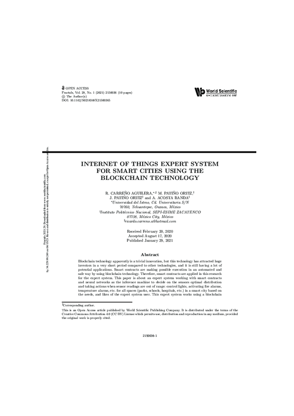 (PDF) Internet of Things Expert System for Smart Cities Using the Blockchain Technology