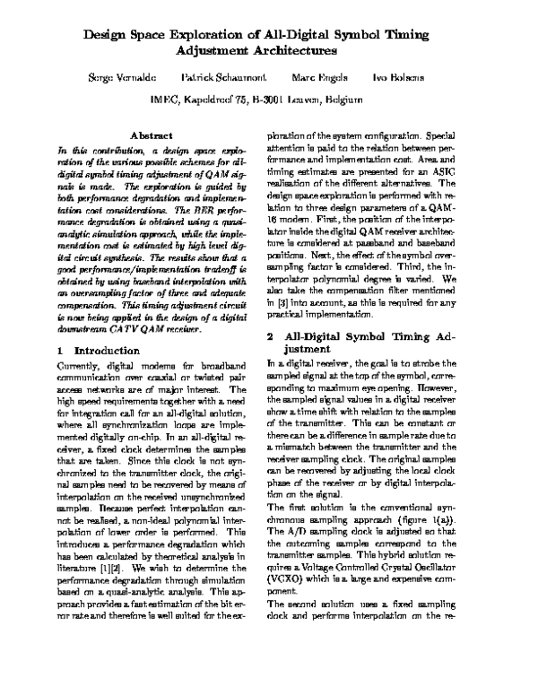 (PDF) Design Space Exploration of All-Digital Symbol Timing Adjustment Architectures