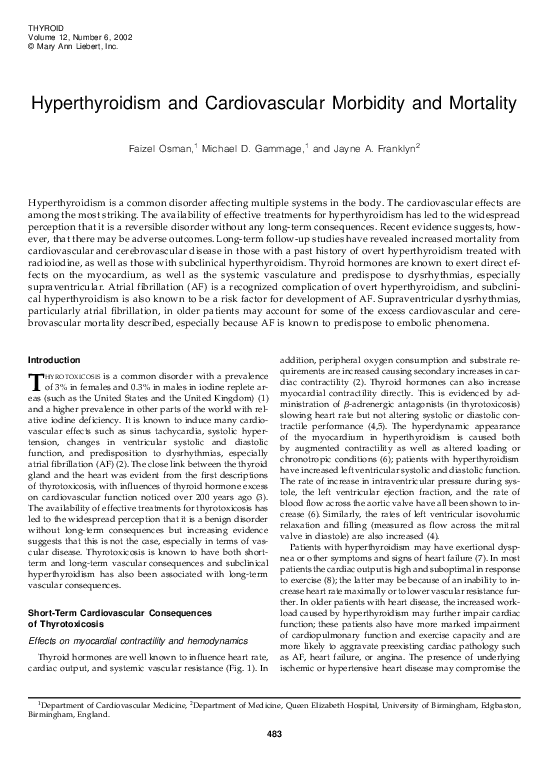 (PDF) Hyperthyroidism and Cardiovascular Morbidity and Mortality