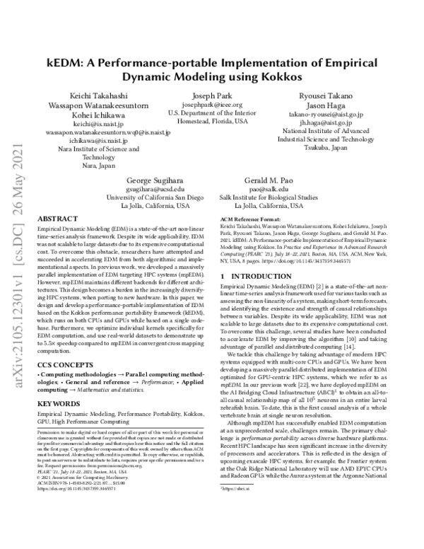 (PDF) kEDM: A Performance-portable Implementation of Empirical Dynamic Modeling using Kokkos