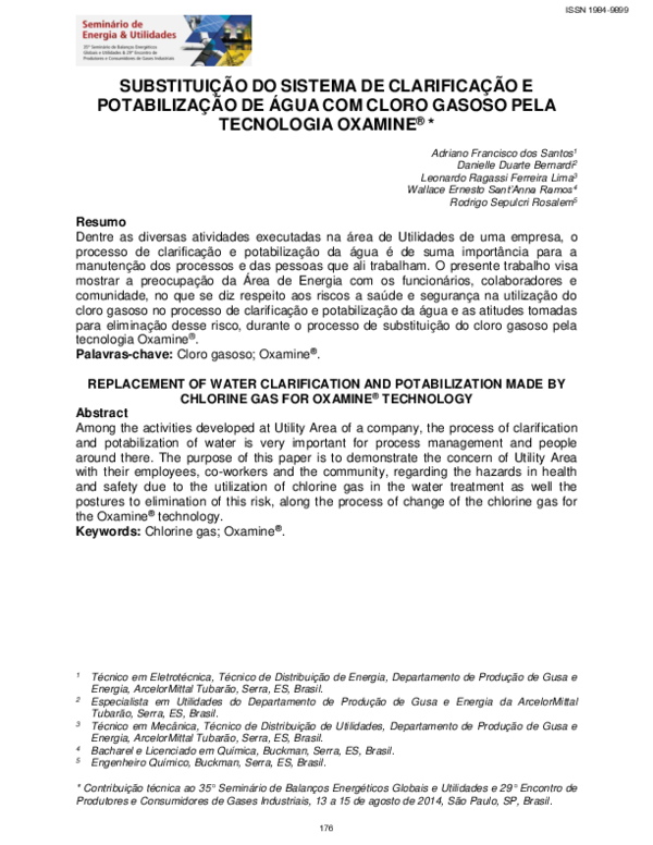 (PDF) Substituição Do Sistema De Clarificação e Potabilização De Água ...