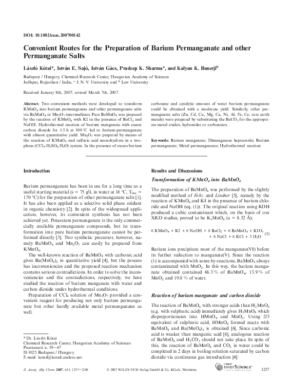 (PDF) Convenient Routes for the Preparation of Barium Permanganate and ...