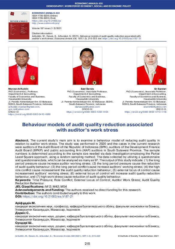 (PDF) Behaviour models of audit quality reduction associated with ...
