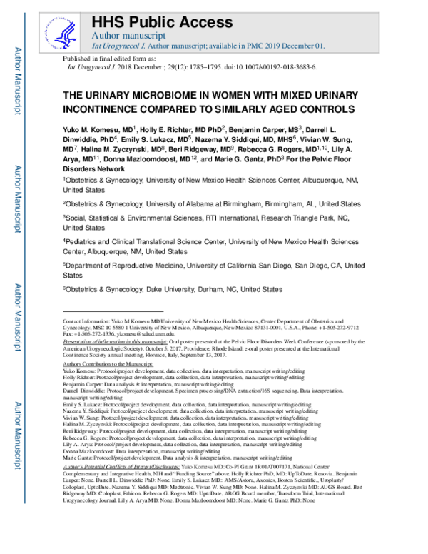 (PDF) The urinary microbiome in women with mixed urinary incontinence ...